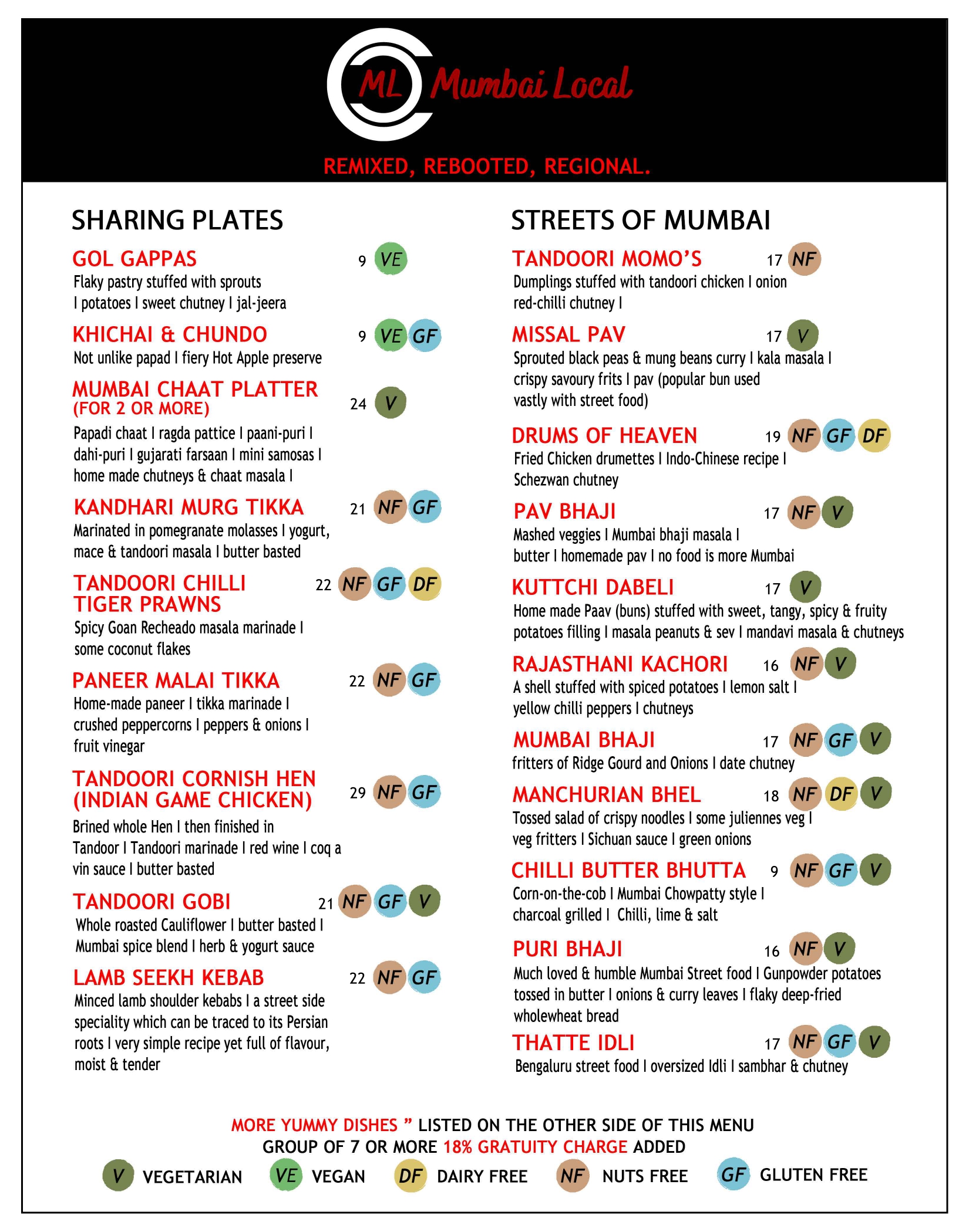 Food Menu - Mumbai Local Canmore
